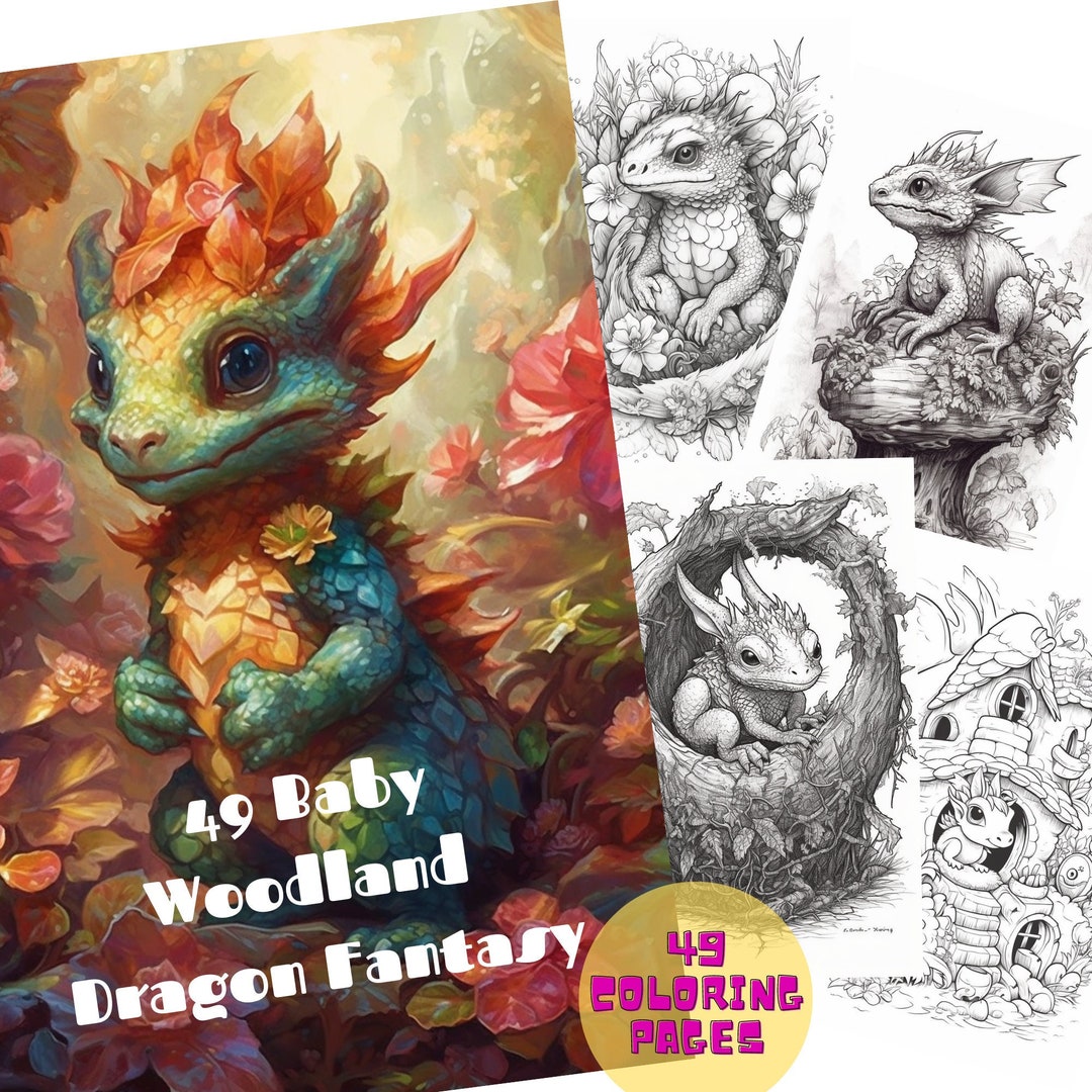 49 Baby Woodland Dragon Fantasy Coloring Book for Adults and Children ...