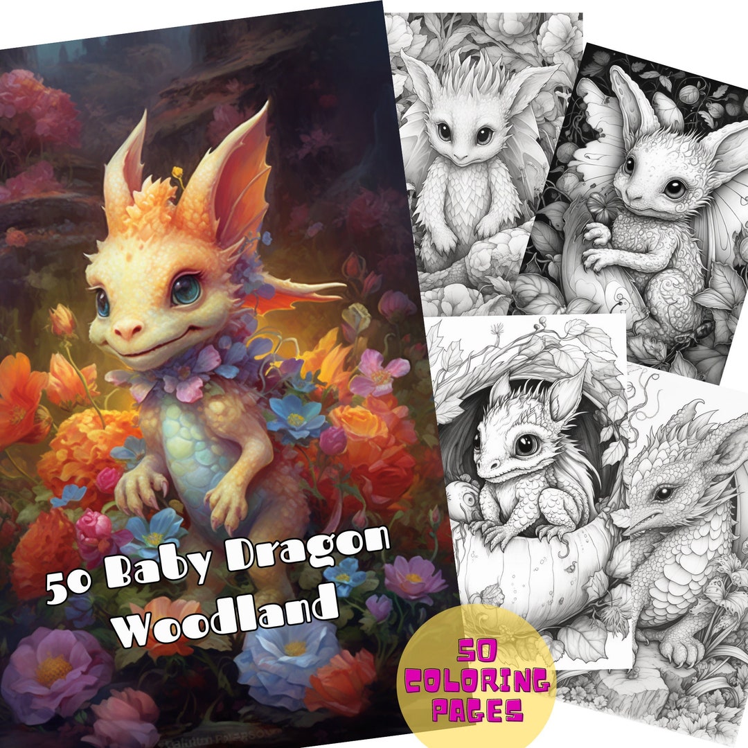 50 Baby Dragon Woodland Coloring Page | Printable Pdf | Fairy Baby ...