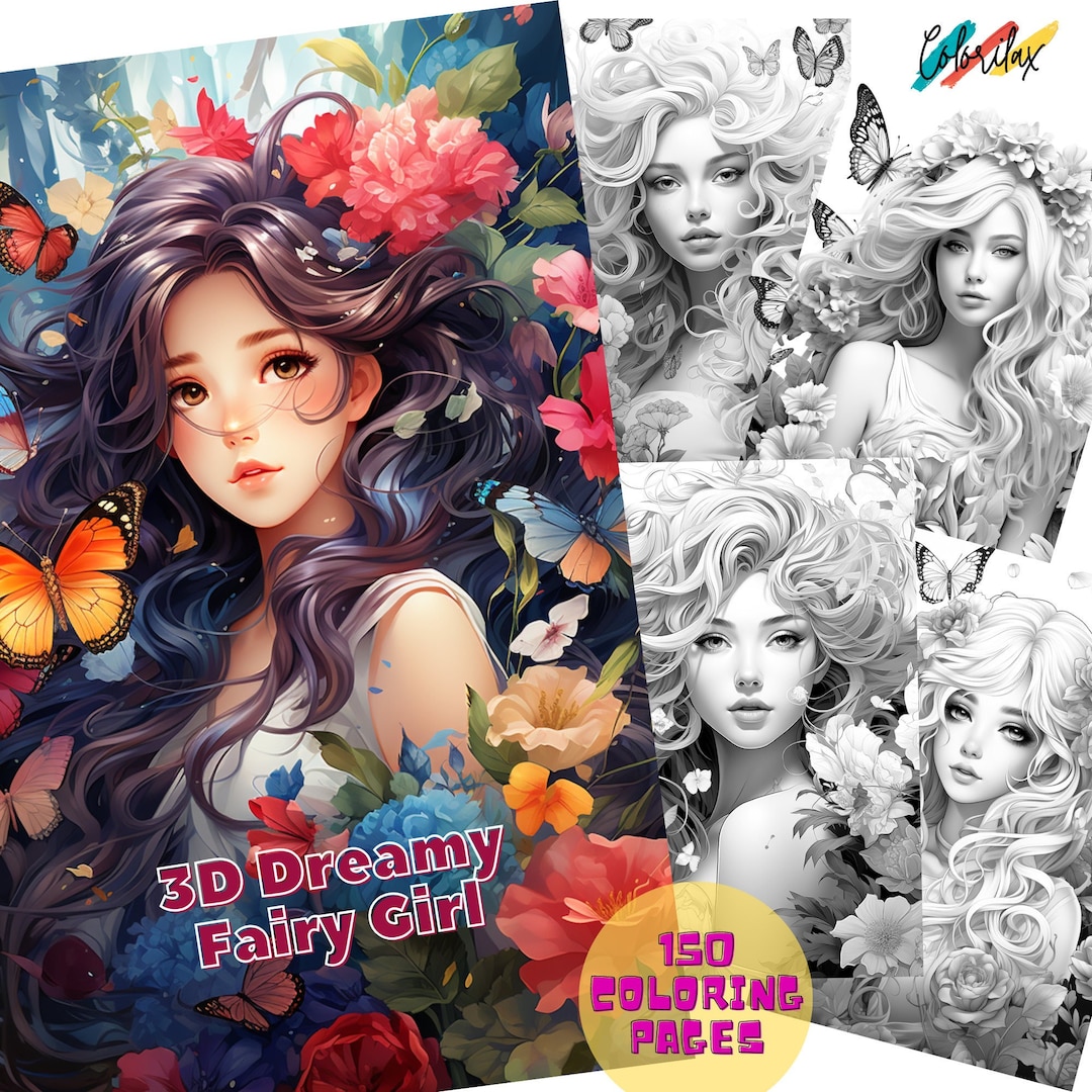 150 3D Dreamy Fairy Girls Coloring Book Ver 2.0 for Adults and Children ...