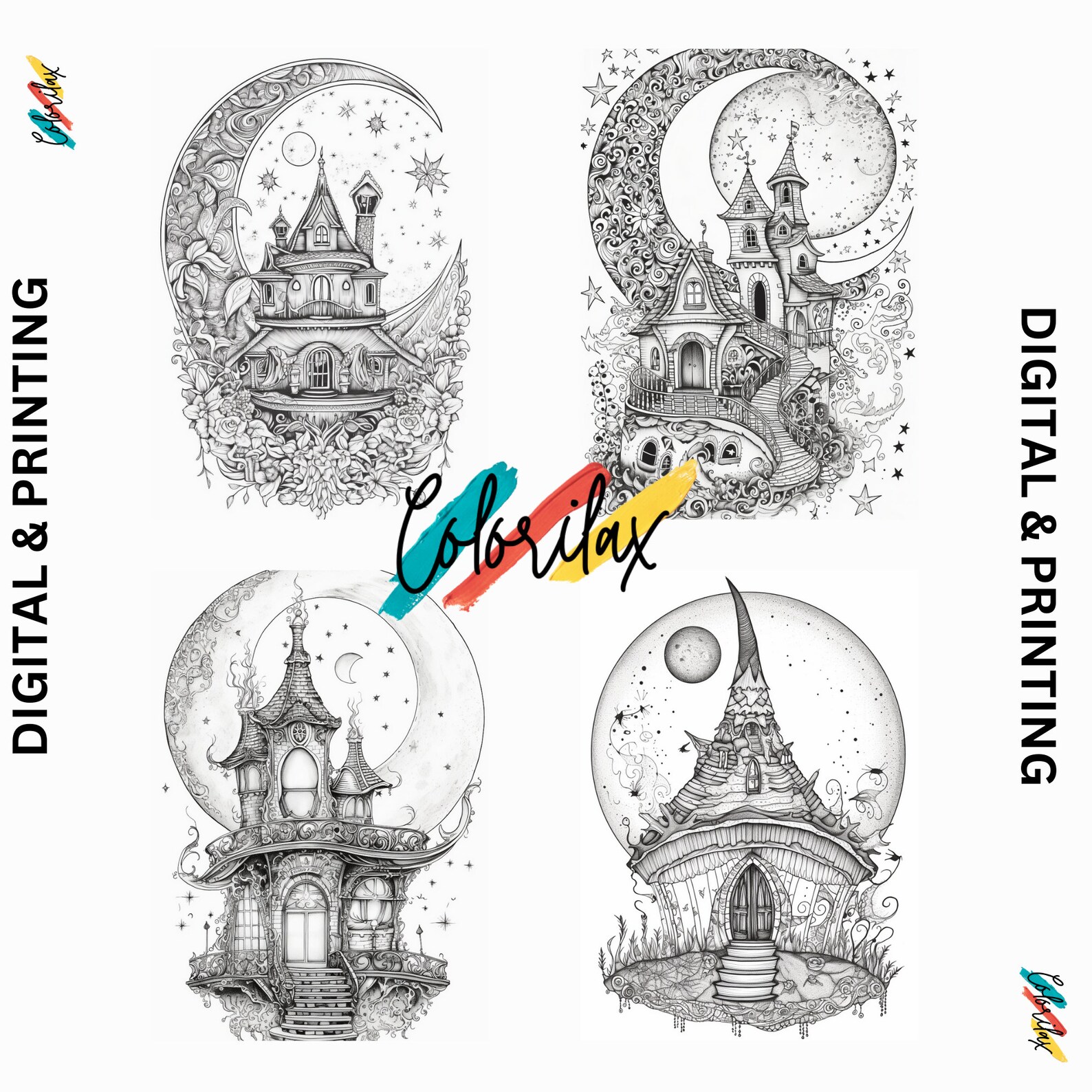 49 Moon Fairy Houses Coloring Page | Printable Pdf | Fairy House Adult ...