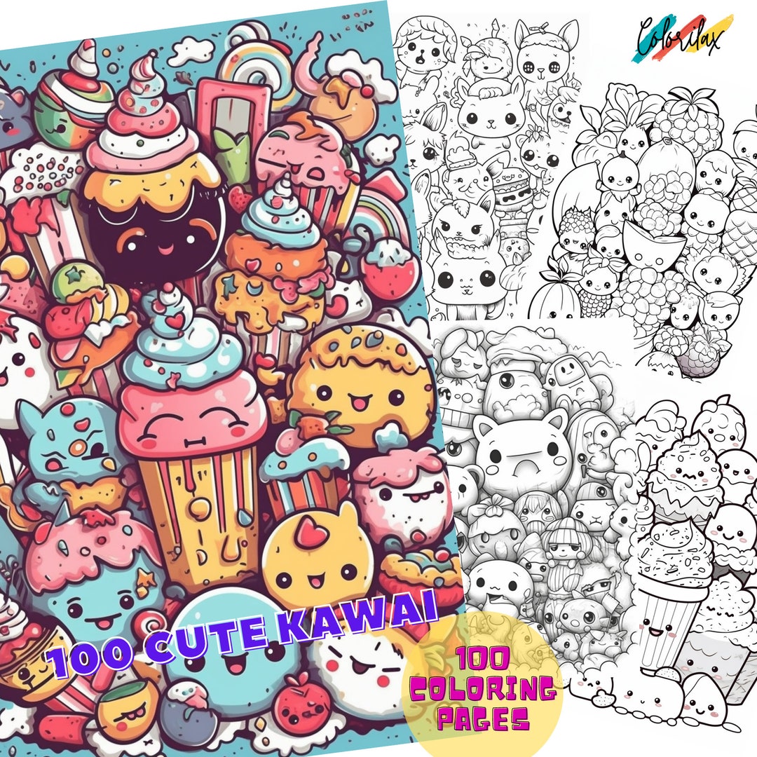 100 Cute Kawai Blooming Coloring Book for Adults and Children ...