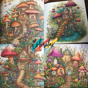 49 Blooming Fairy Homes, Mushroom Houses Coloring Book for Adults and ...