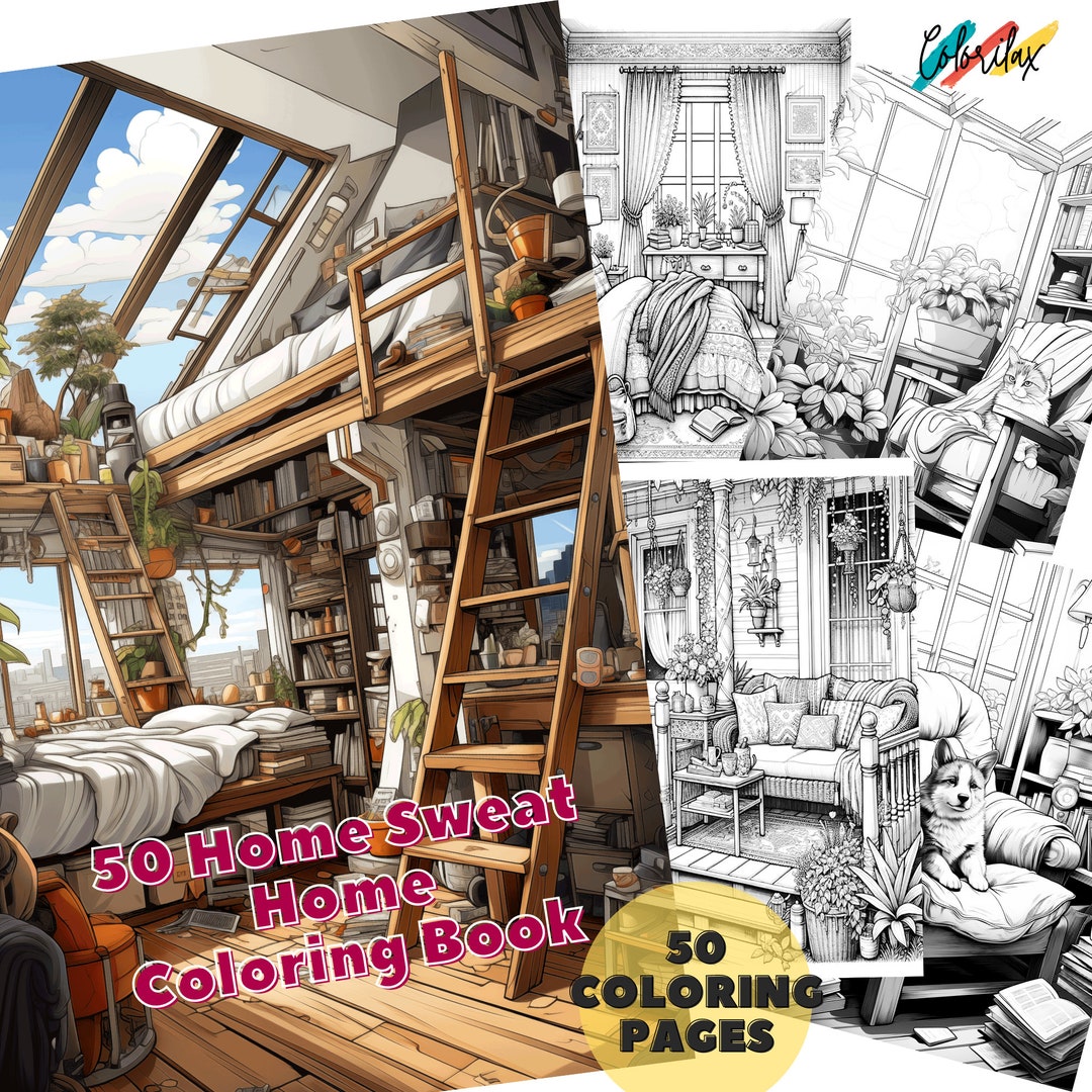 50 Home Sweat Home, Sweat House Coloring Book for Adults and Children ...