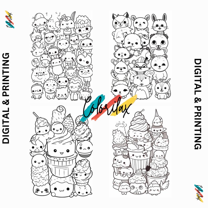 100 Cute Kawai Blooming Coloring Book for Adults and Children. - Etsy