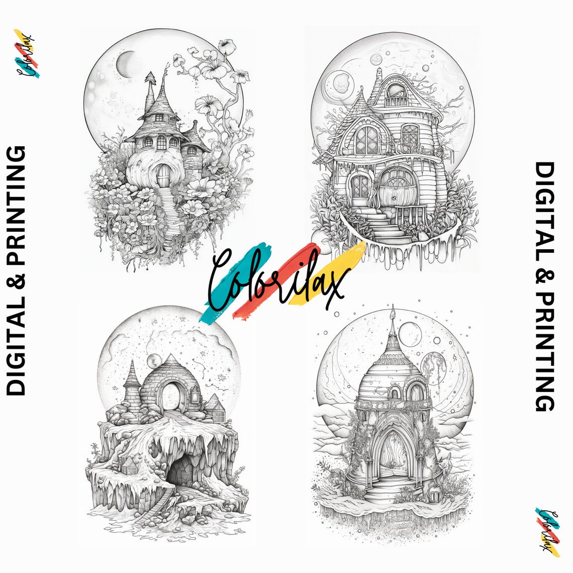 49 Moon Fairy Houses Coloring Page Printable Pdf Fairy House Adult ...