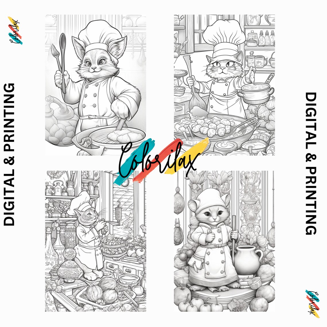 50 Master Chef Cats Coloring Pages, Adults & Childs Coloring Book ...