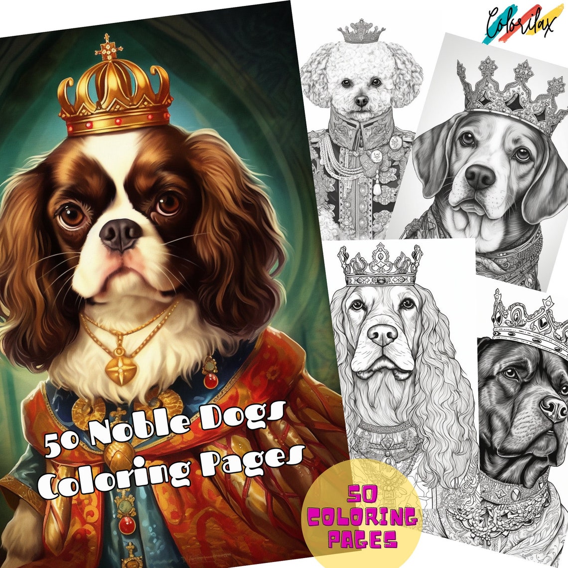 50 Noble Dogs Coloring Pages, Adults & Childs Coloring Books - Instant ...