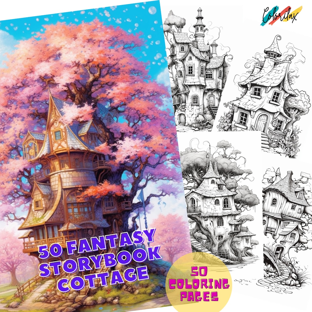 50 Fantasy Storybook Cottage Coloring Book for Adults and Children ...