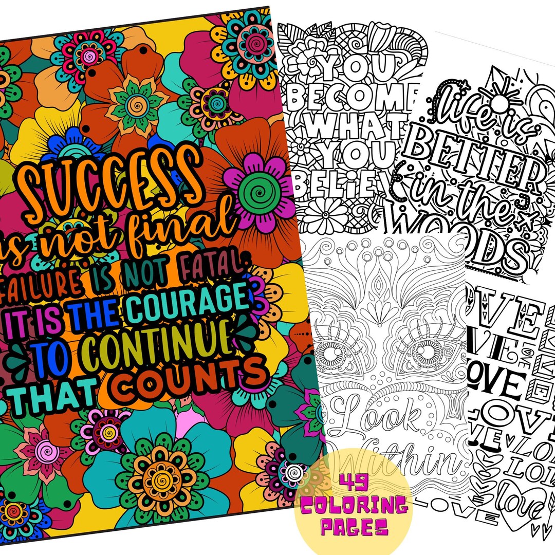 49 Motivational Floral Quote 1 Coloring Book for Adults and Children ...