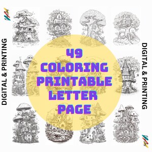 49 Blooming Fairy Homes, Mushroom Houses Coloring Book for Adults and ...