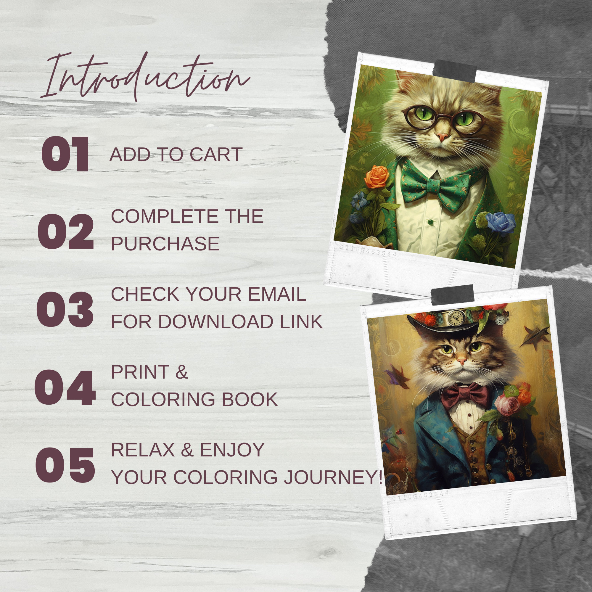 50 Cats Anthropomorphic Art Coloring Pages for Adults, Printable ...