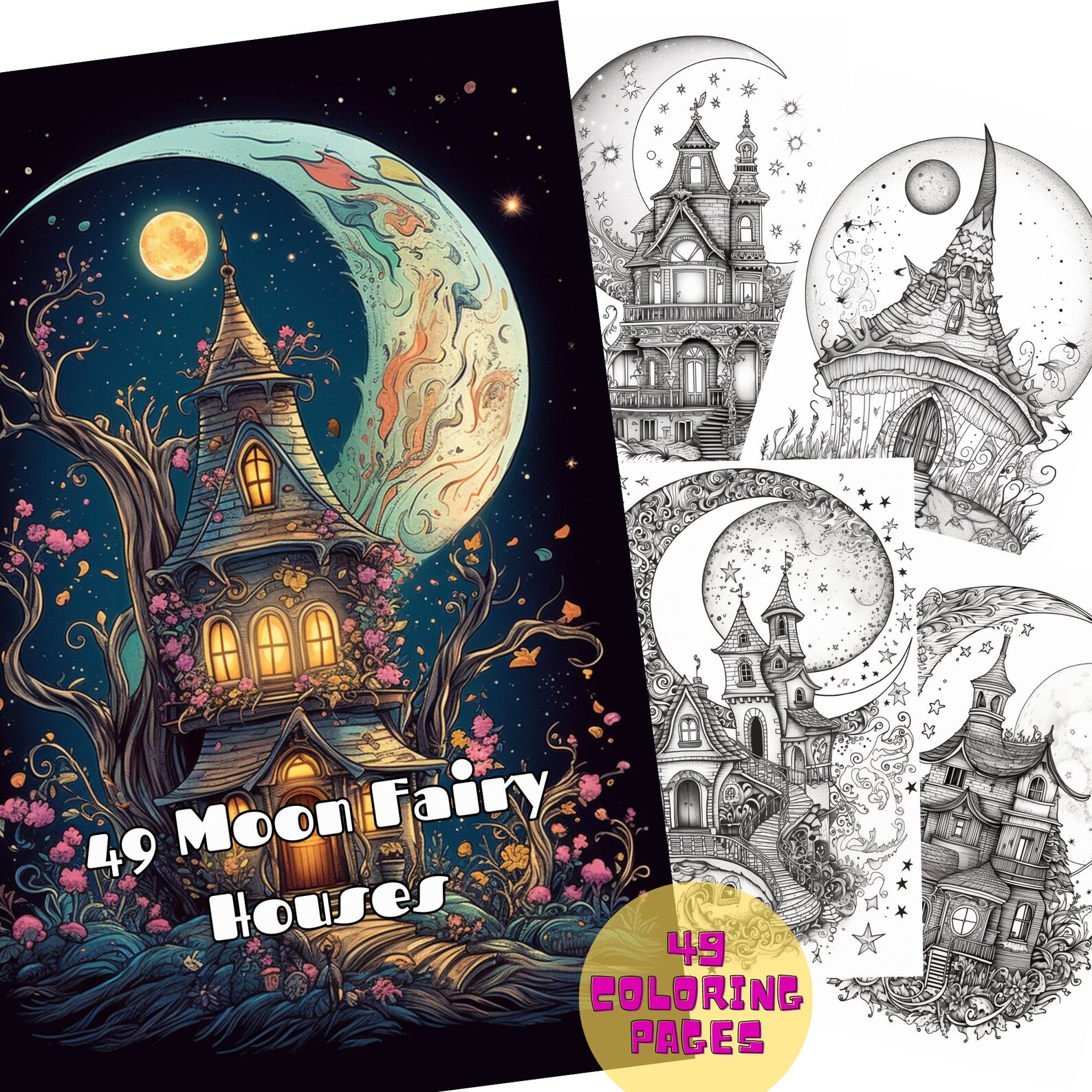 49 Moon Fairy Houses Coloring Page | Printable Pdf | Fairy House Adult ...