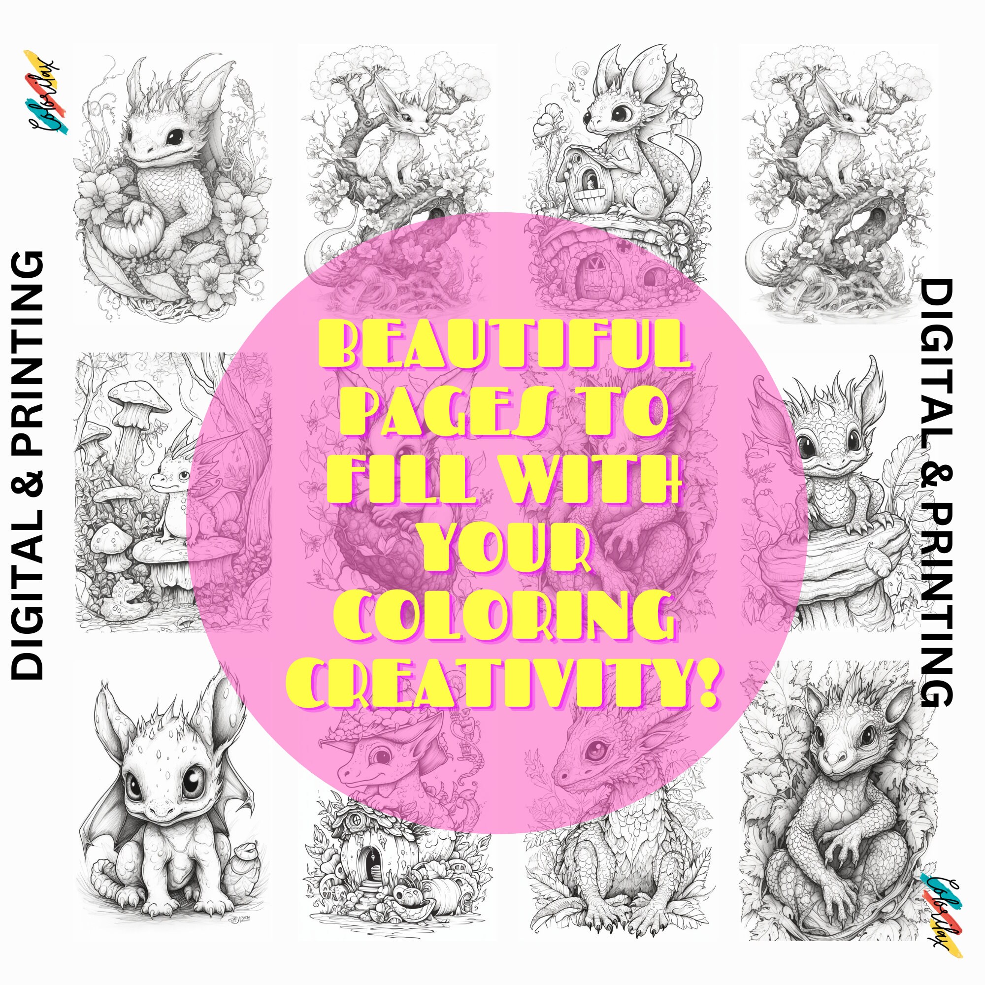 49 Baby Woodland Dragon Fantasy Coloring Book for Adults and Children ...