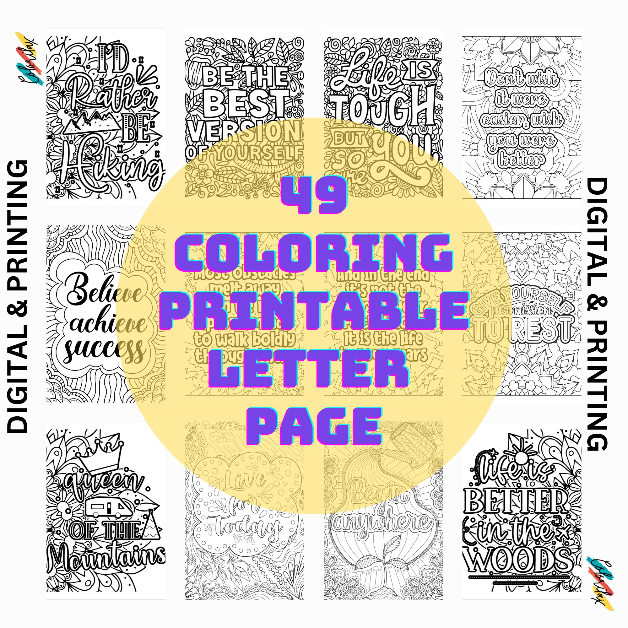 49 Motivational Floral Quote 1 Coloring Book for Adults and Children ...