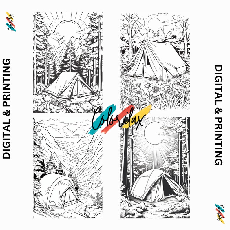 50 Summer Camping Coloring Page | Printable Pdf | Fairy House Adult ...