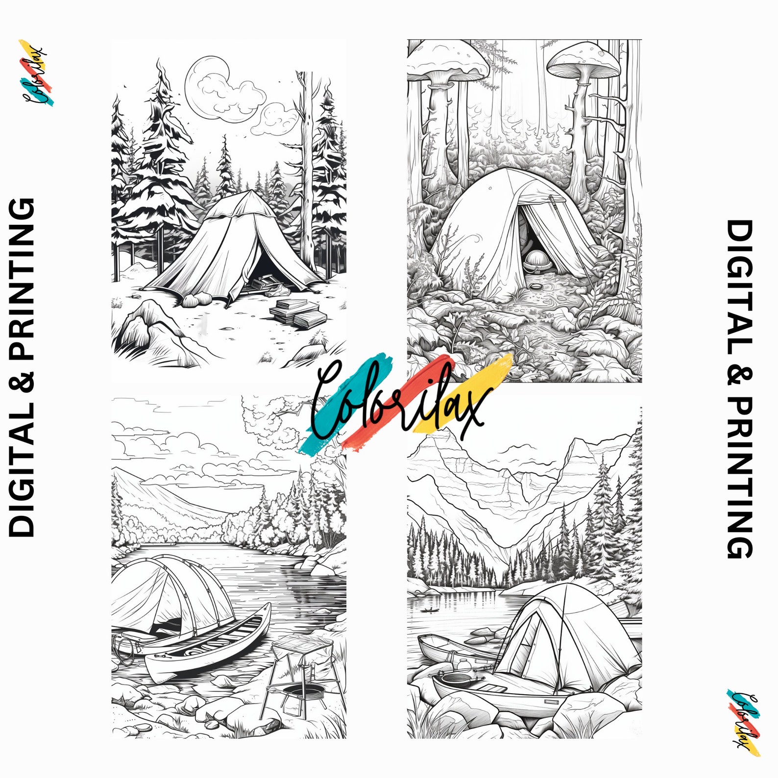 50 Summer Camping Coloring Page | Printable Pdf | Fairy House Adult ...