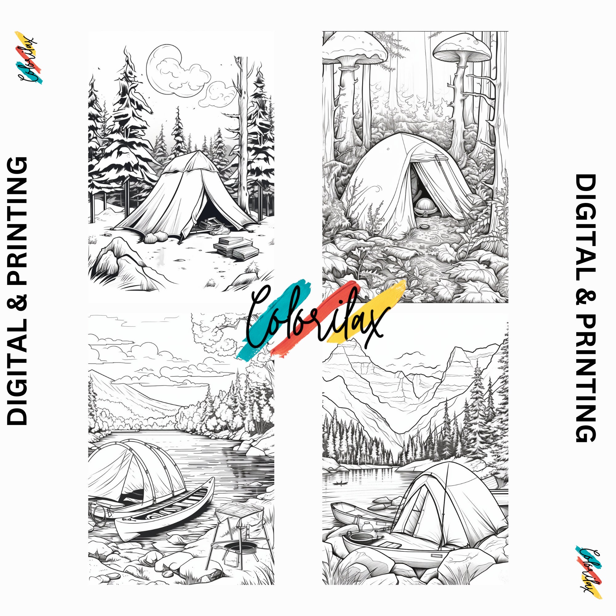 50 Summer Camping Coloring Page | Printable Pdf | Fairy House Adult ...