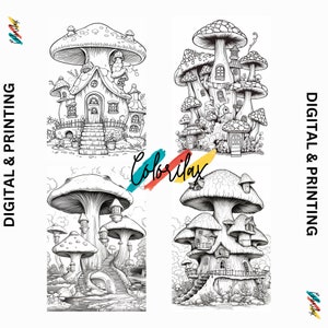 130 Mushroom Fairy Homes Vol2 Coloring Book for Adults and Children ...