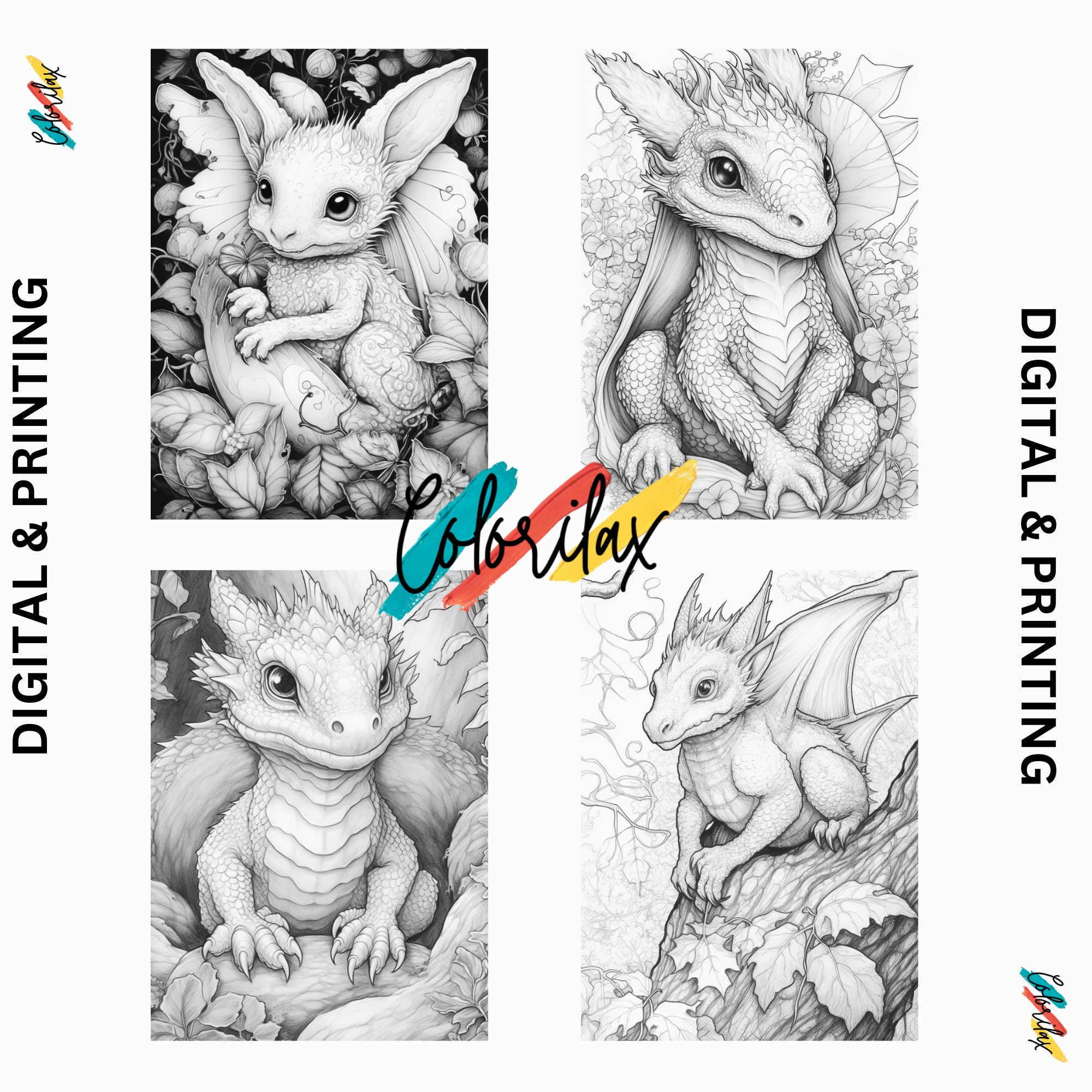 50 Baby Dragon Woodland Coloring Page | Printable Pdf | Fairy Baby ...
