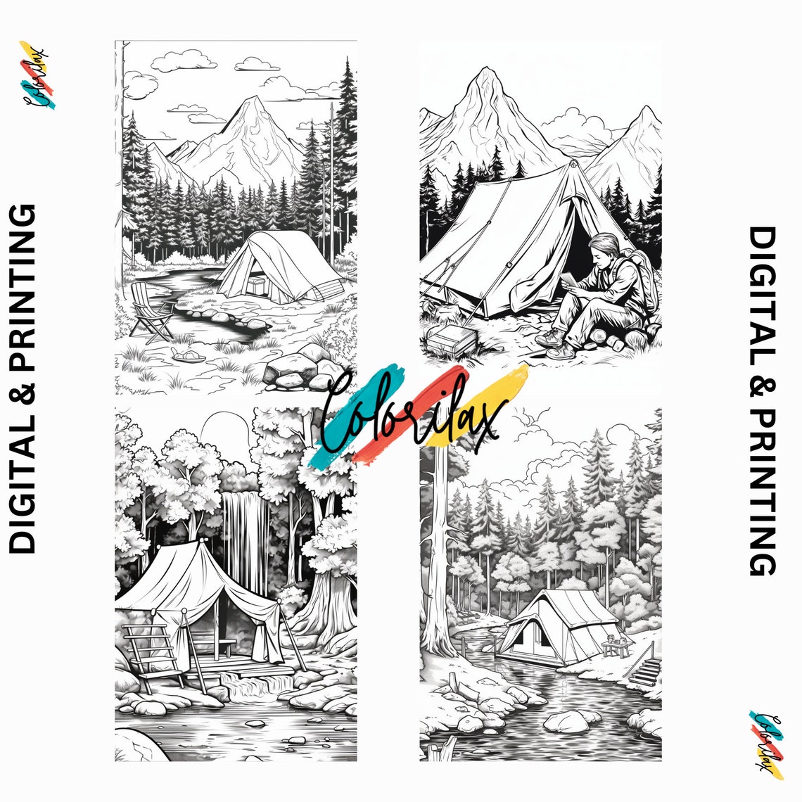 50 Summer Camping Coloring Page | Printable Pdf | Fairy House Adult ...