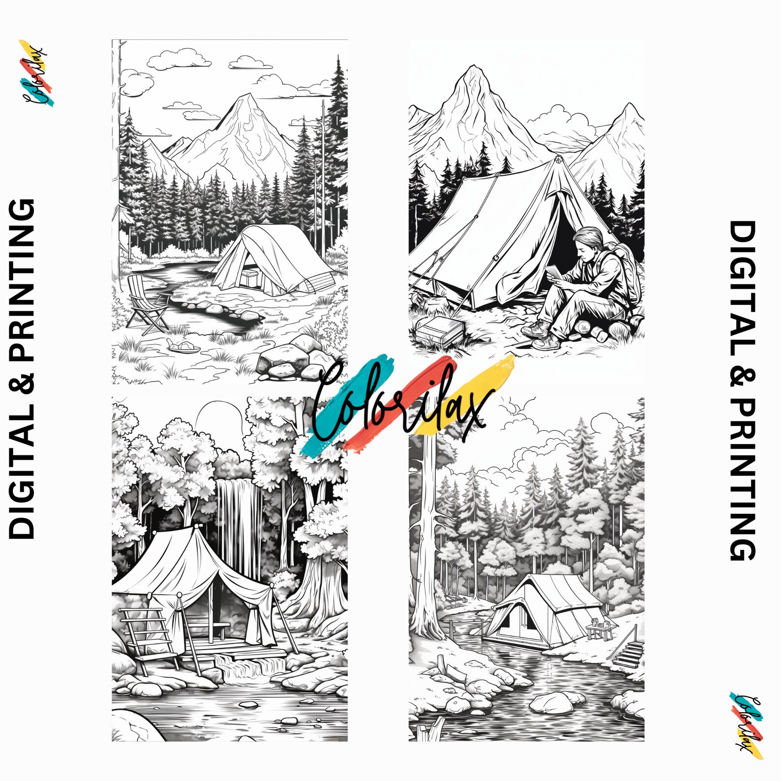 50 Summer Camping Coloring Page | Printable Pdf | Fairy House Adult ...