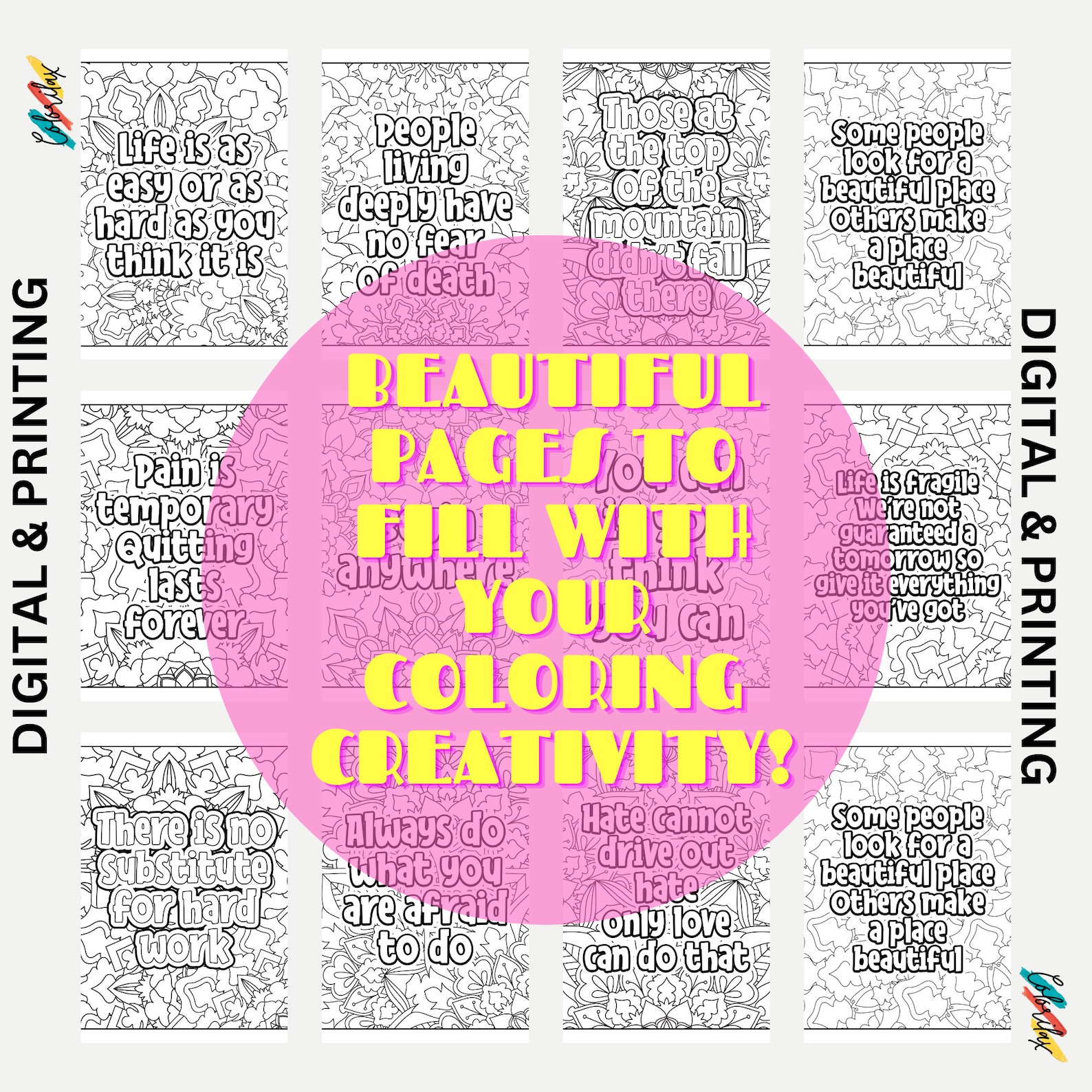 49 Motivational Floral Quote 2 Coloring Book for Adults and Children ...