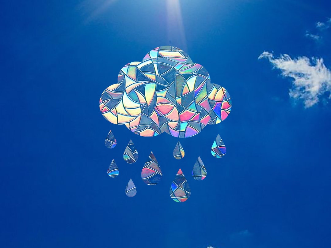 Cloud and Raindrops Suncatcher, Rain Cloud Wall Decal, Window Sun ...