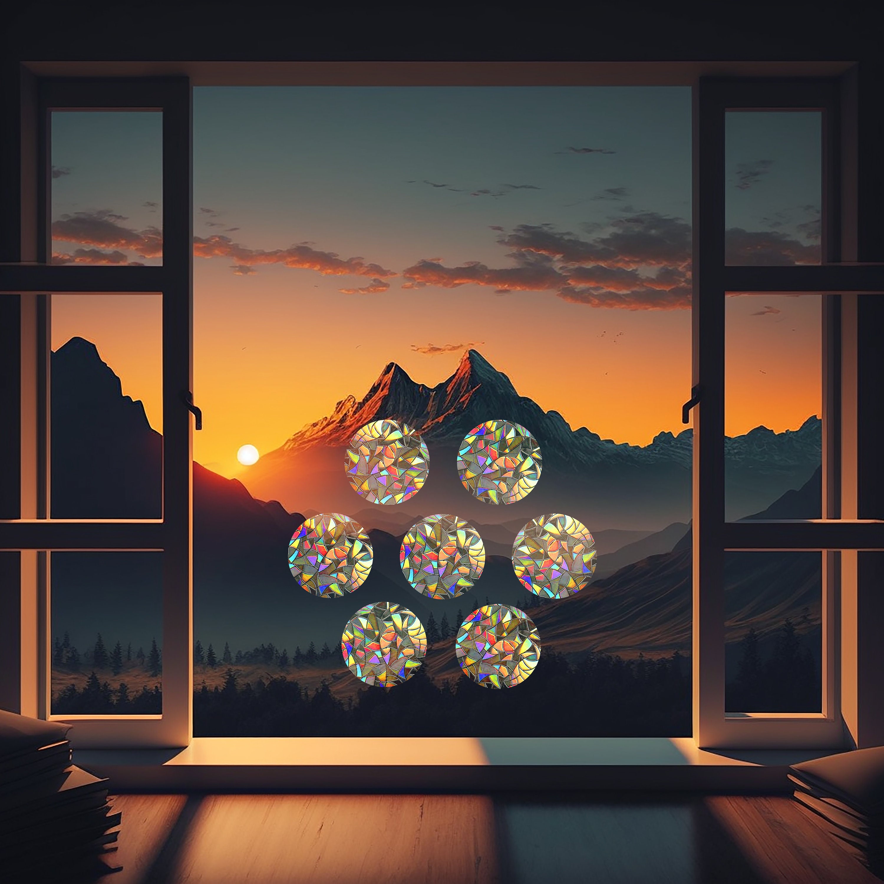 Circle Suncatcher Sticker Window Clings Set of 7 Decals Colorful Round ...