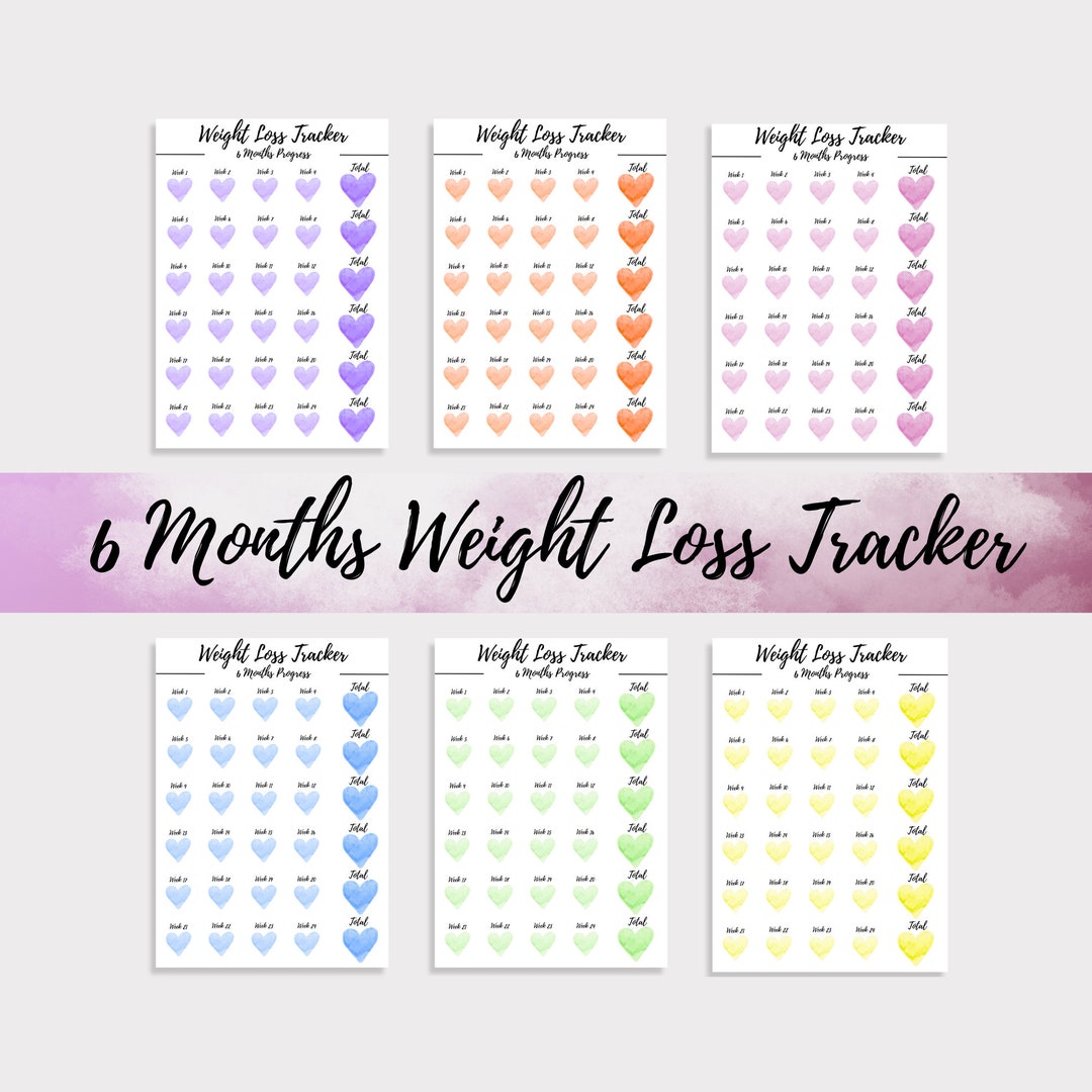 6x 6 Months Weight Loss Tracker 24 Weeks Digital Printable Copy, Weekly ...