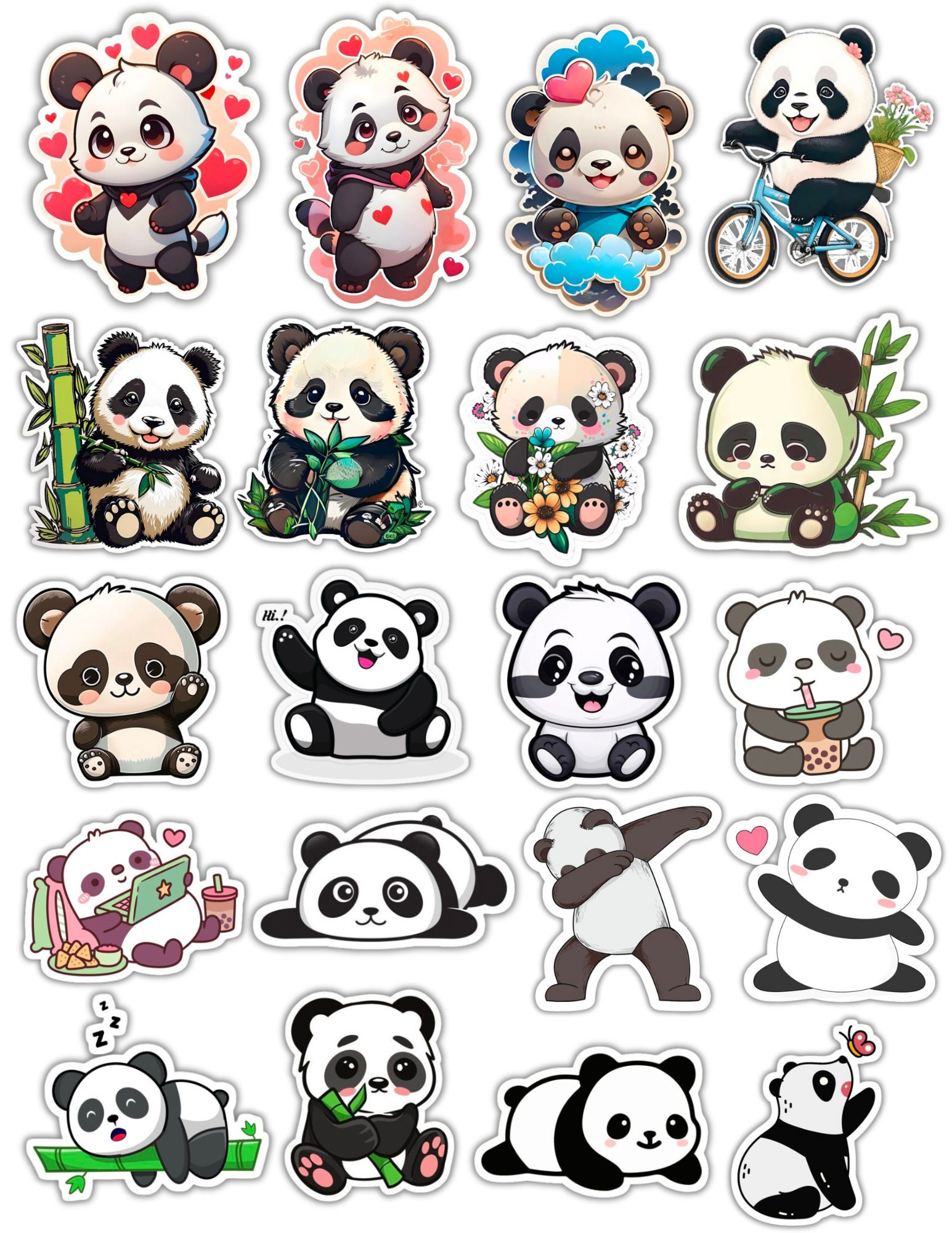 Cute Panda 45 Different Instant Download Digital Print Svg, Jpg, Png ...