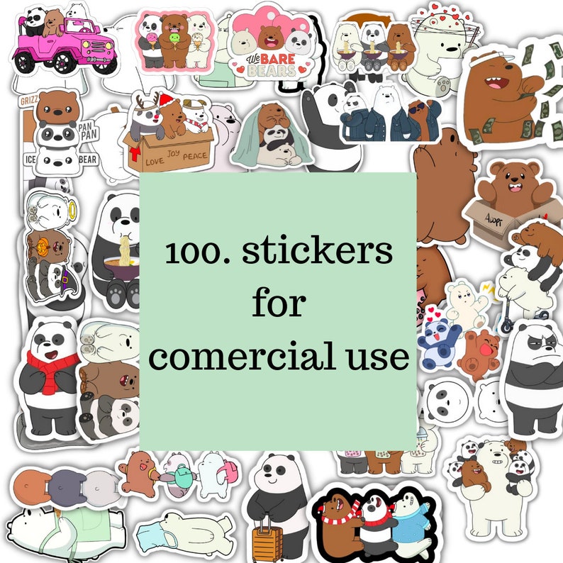 100 Pcs We Bare Bears Stickers Pack/ Ice Bear Stickers/ Cute Stickers ...