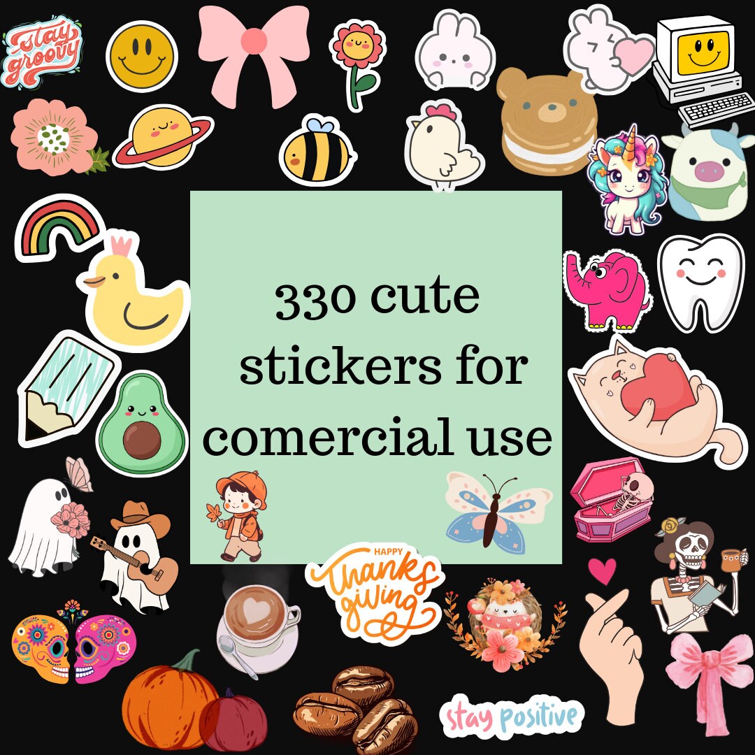 300 + Sticker Designs Bundle, Digital Sticker Pack, Stickers Bundle ...