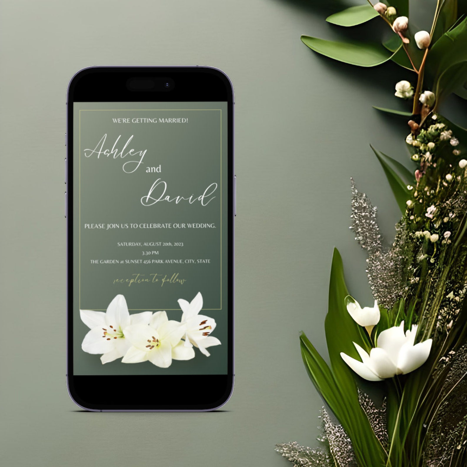 Printable Modern Digital Wedding Invitation, Elegant Digital Wedding ...