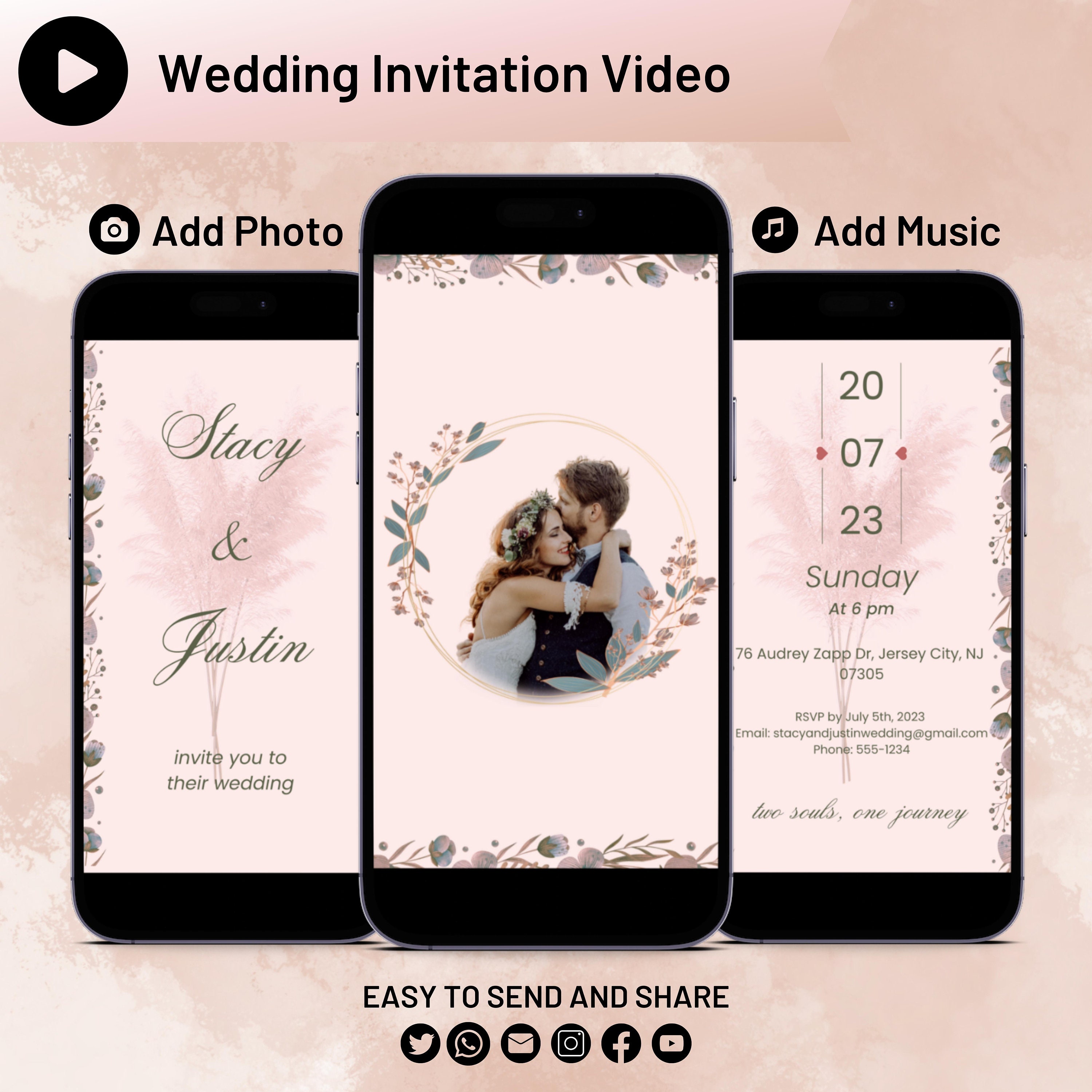Digital Wedding Invitation Video With Rsvp-animated Pink Digital ...