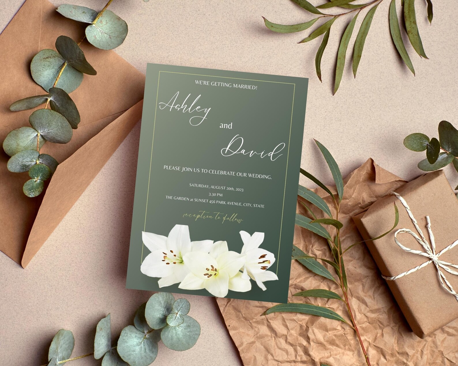 Printable Modern Digital Wedding Invitation, Elegant Digital Wedding ...