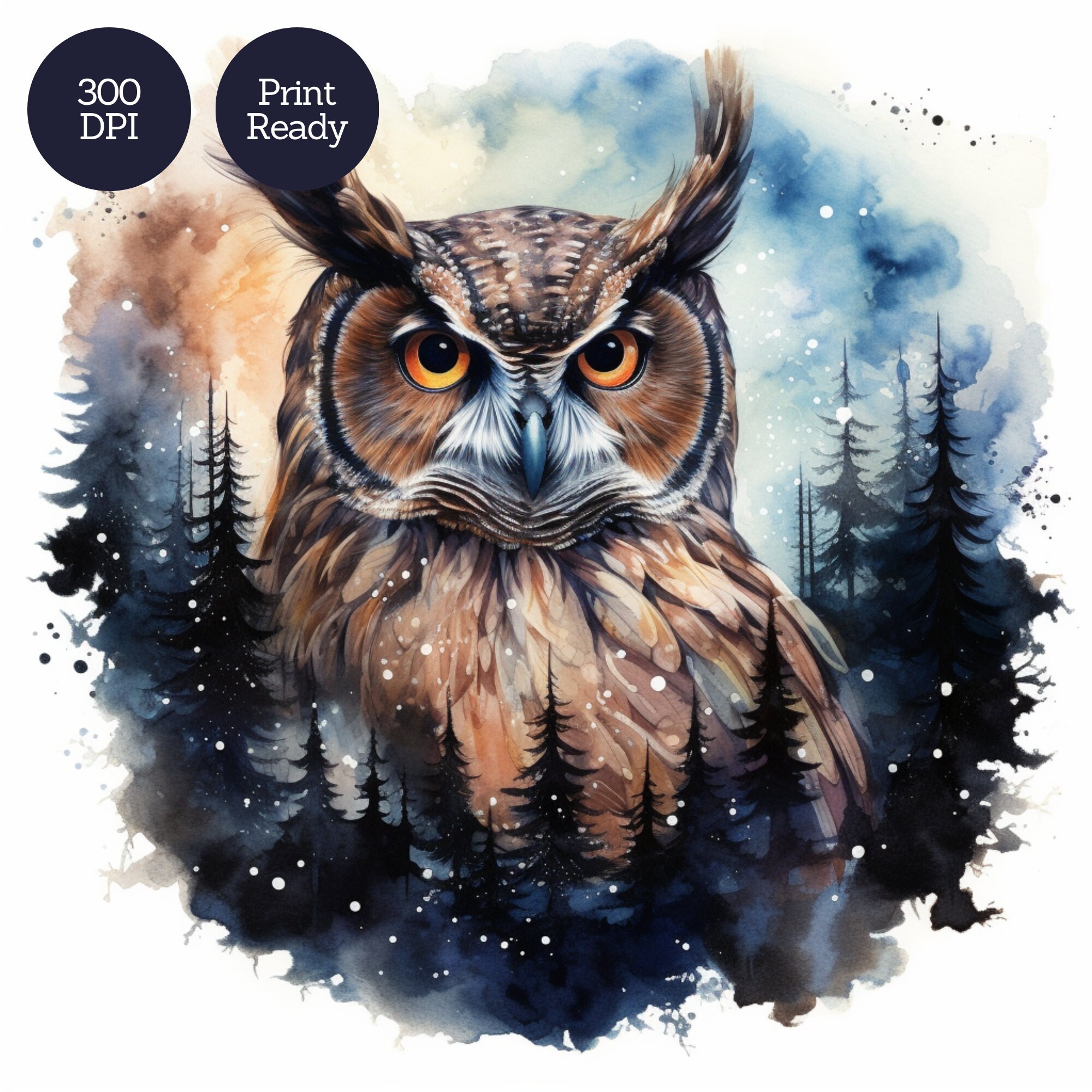 22 Double Exposure Owl Watercolor Clipart, Digital Art Bundle, Junk ...