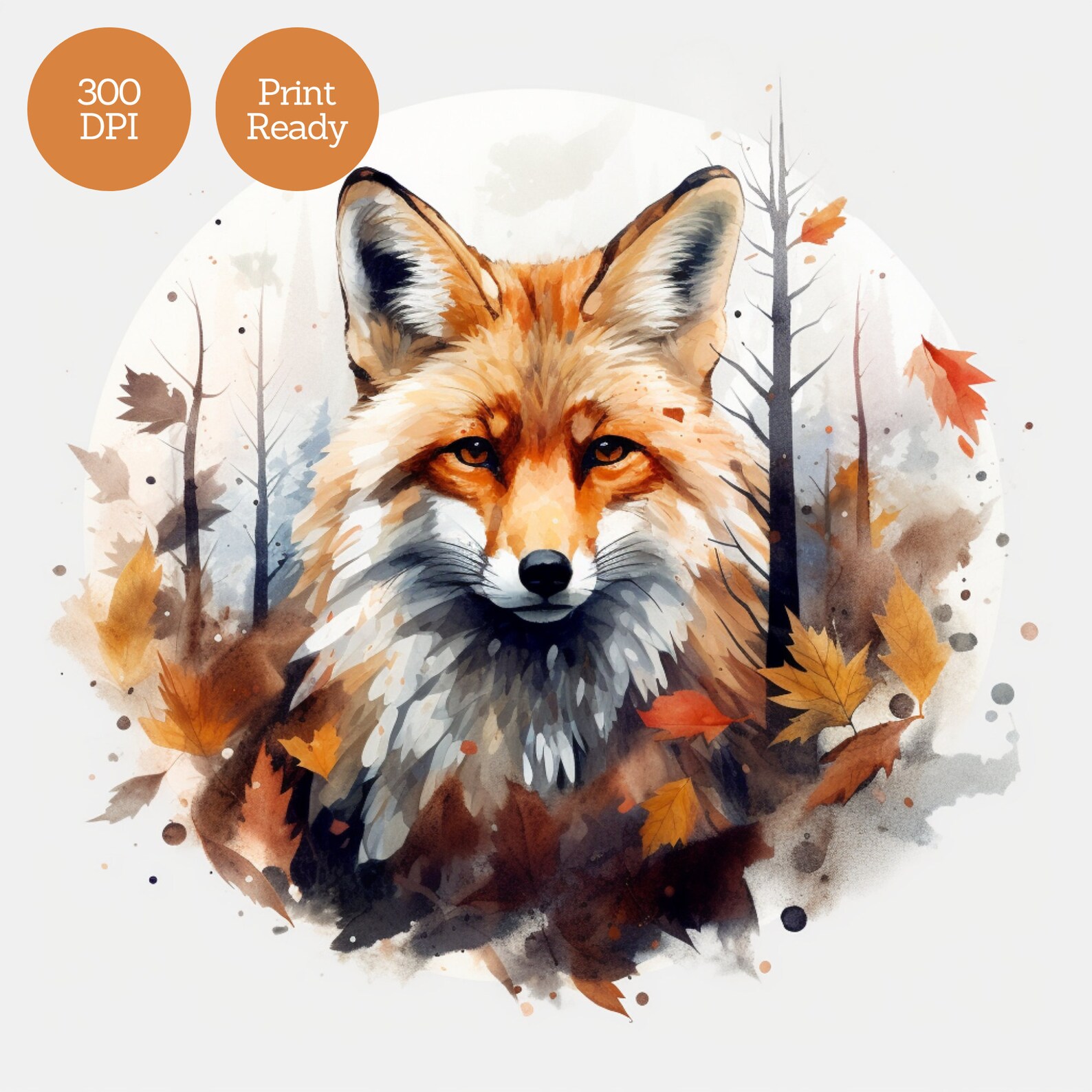 20 Double Exposure Fox Watercolor Clipart, Digital Art Bundle, Junk ...