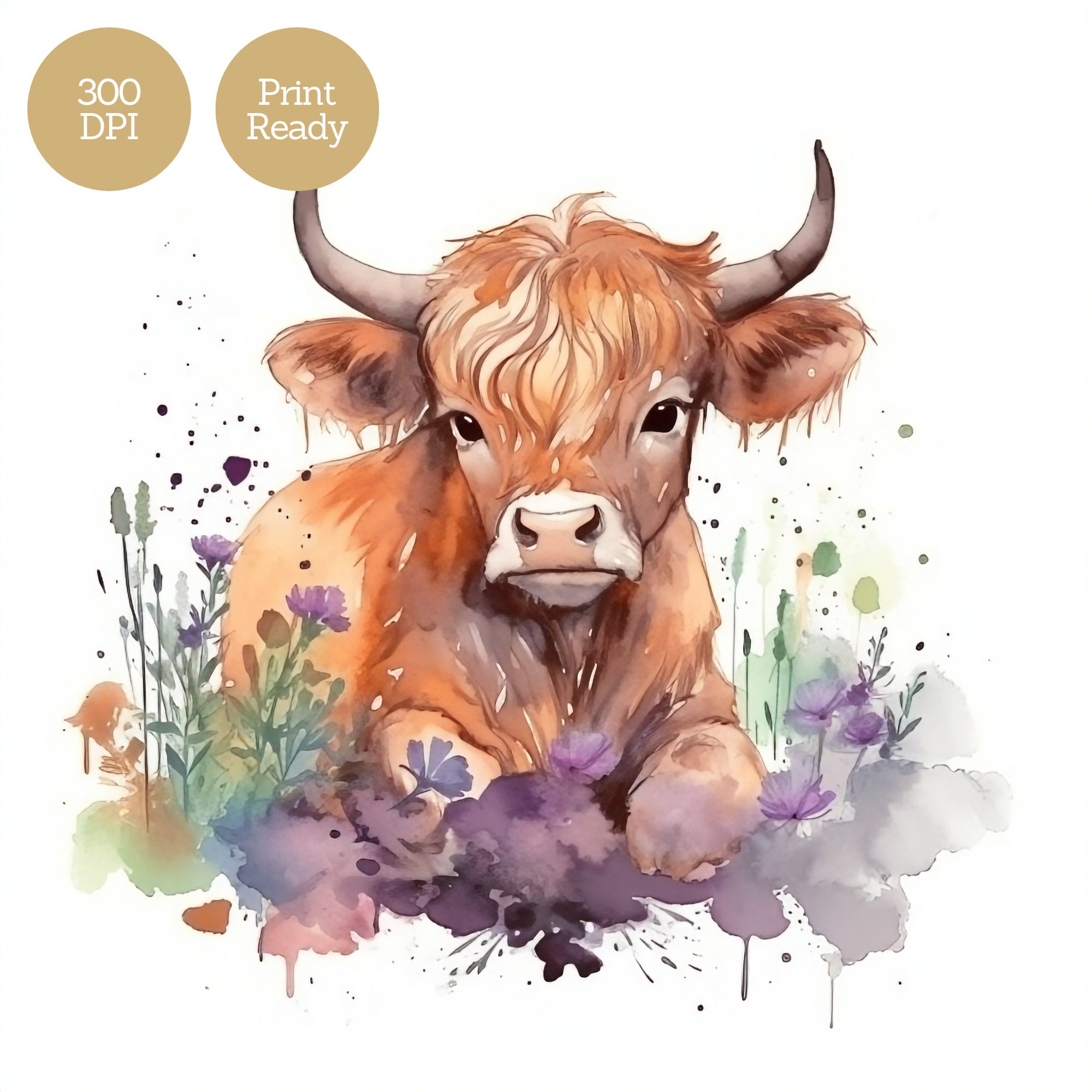 40 Watercolor Floral Highlands Cows PNG Files, Cute Highlander Cows ...