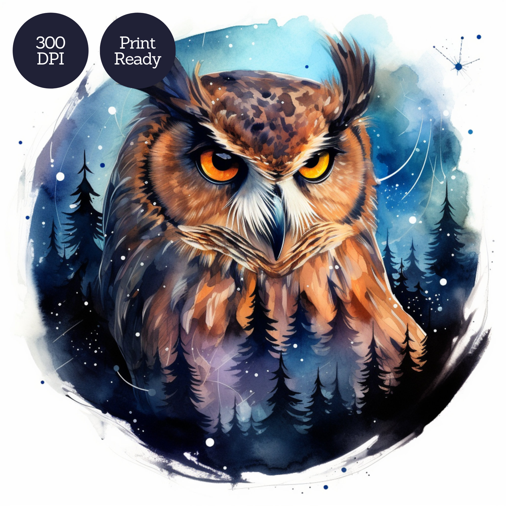 22 Double Exposure Owl Watercolor Clipart, Digital Art Bundle, Junk ...