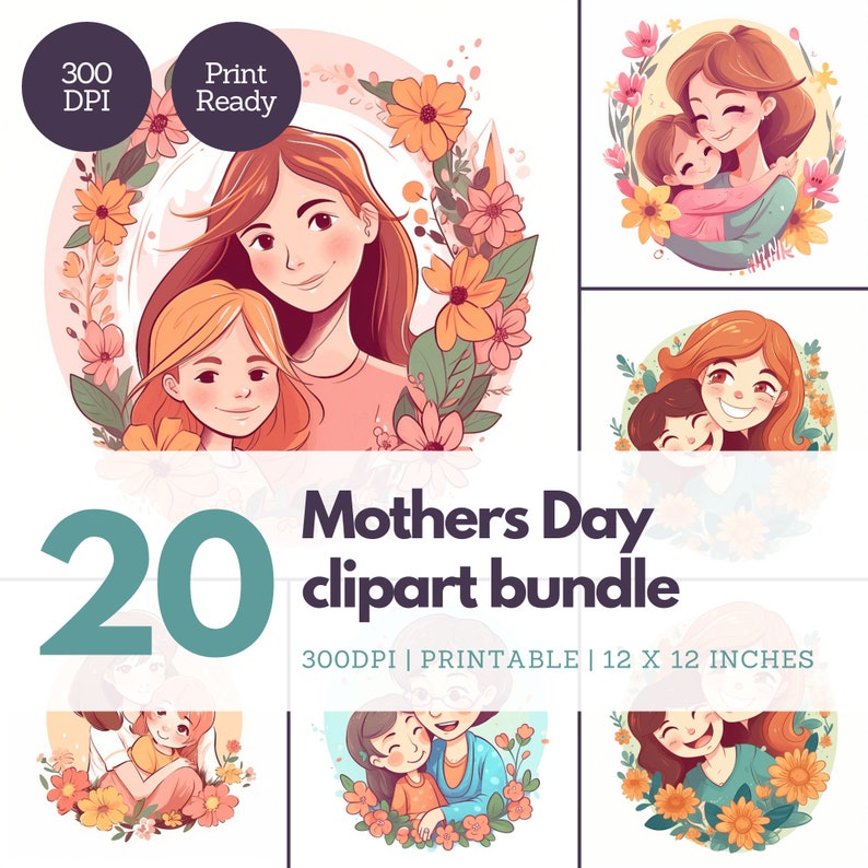 20 PNG Files Mothers Day Clipart Bundle, Stickers Clipart, Love Mom ...