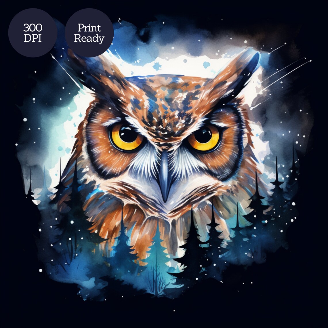 22 Double Exposure Owl Watercolor Clipart, Digital Art Bundle, Junk ...