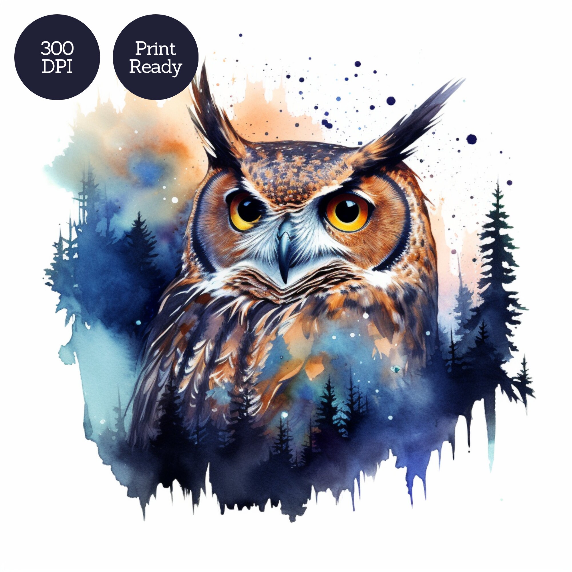 22 Double Exposure Owl Watercolor Clipart, Digital Art Bundle, Junk ...