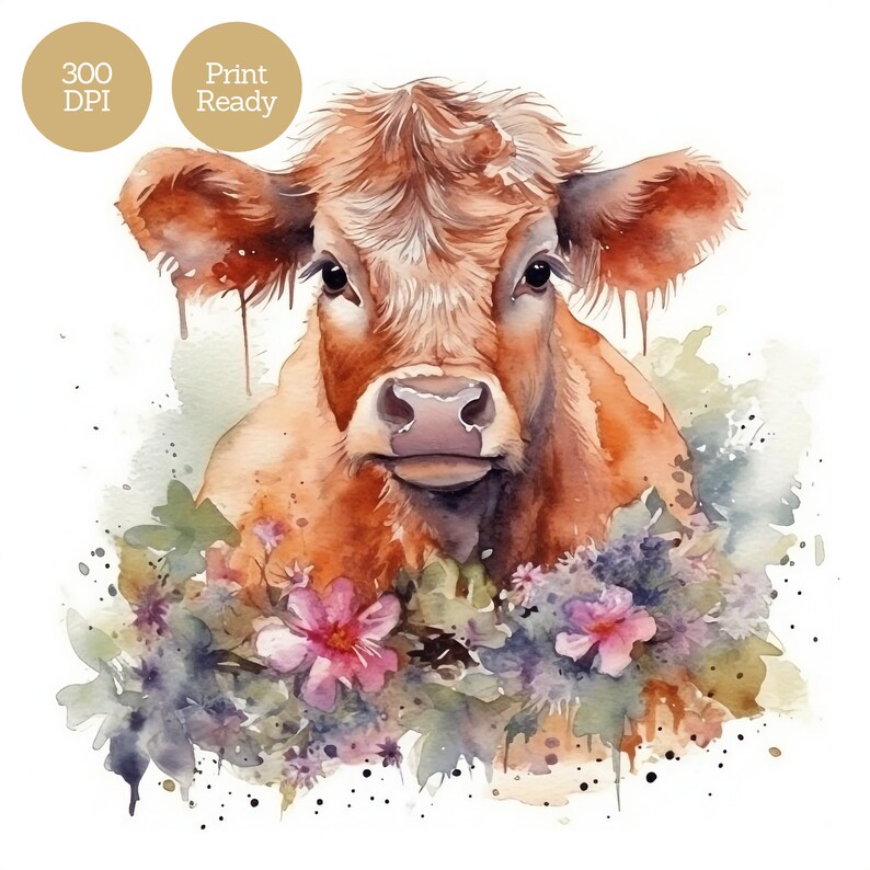 20 Watercolor Floral Highlands Cows PNG Files Cute Highlander - Etsy