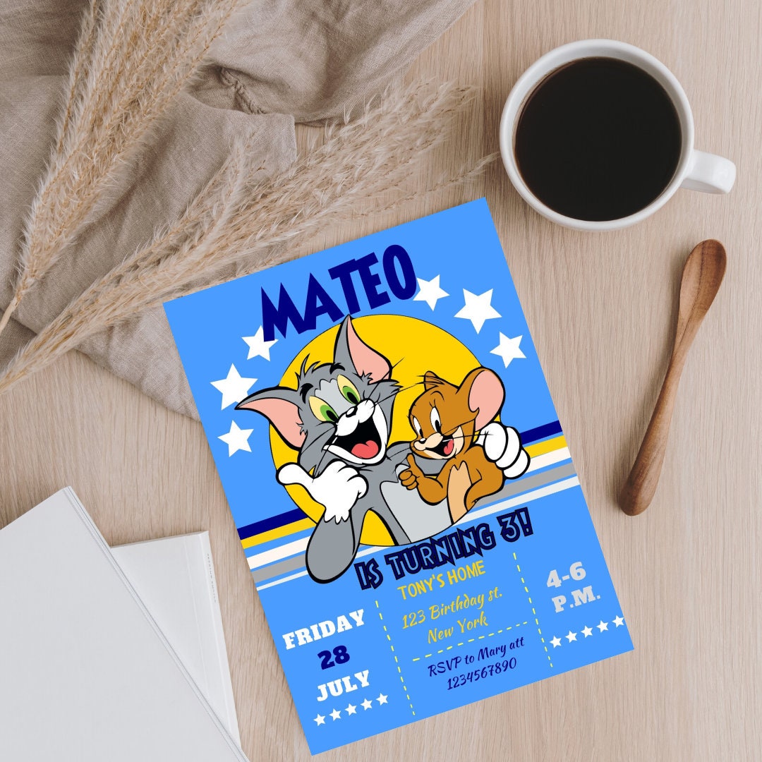 Tom And Jerry Birthday Invitation Tom And Jerry Birthday Etsy