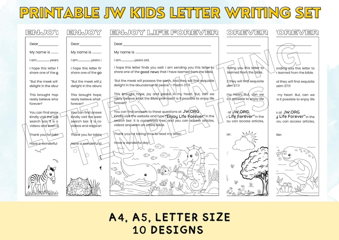 Printable JW Kids Letter Writing-bundle-enjoy Life Forever-10 Designs ...