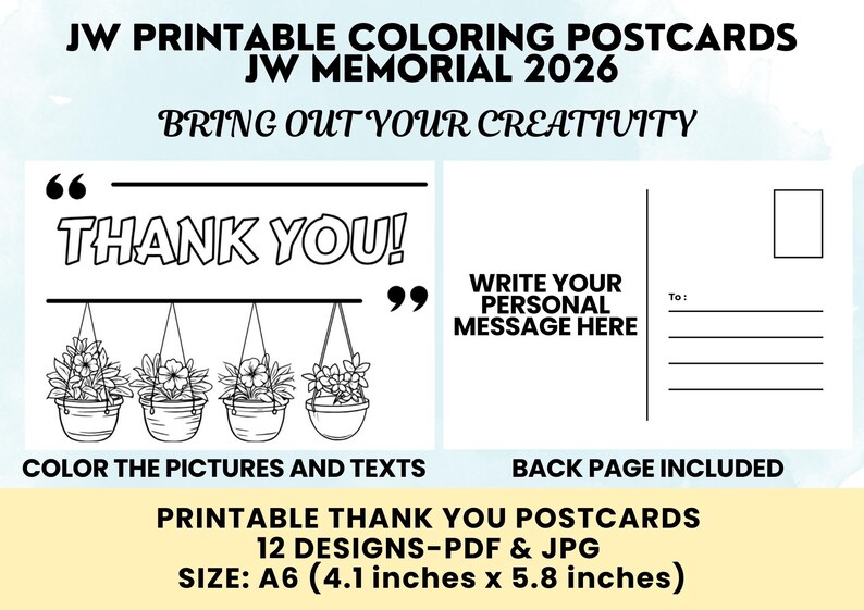 JW Memorial 2026 Kids Coloring Bookmarks and Postcards (printable) - Etsy