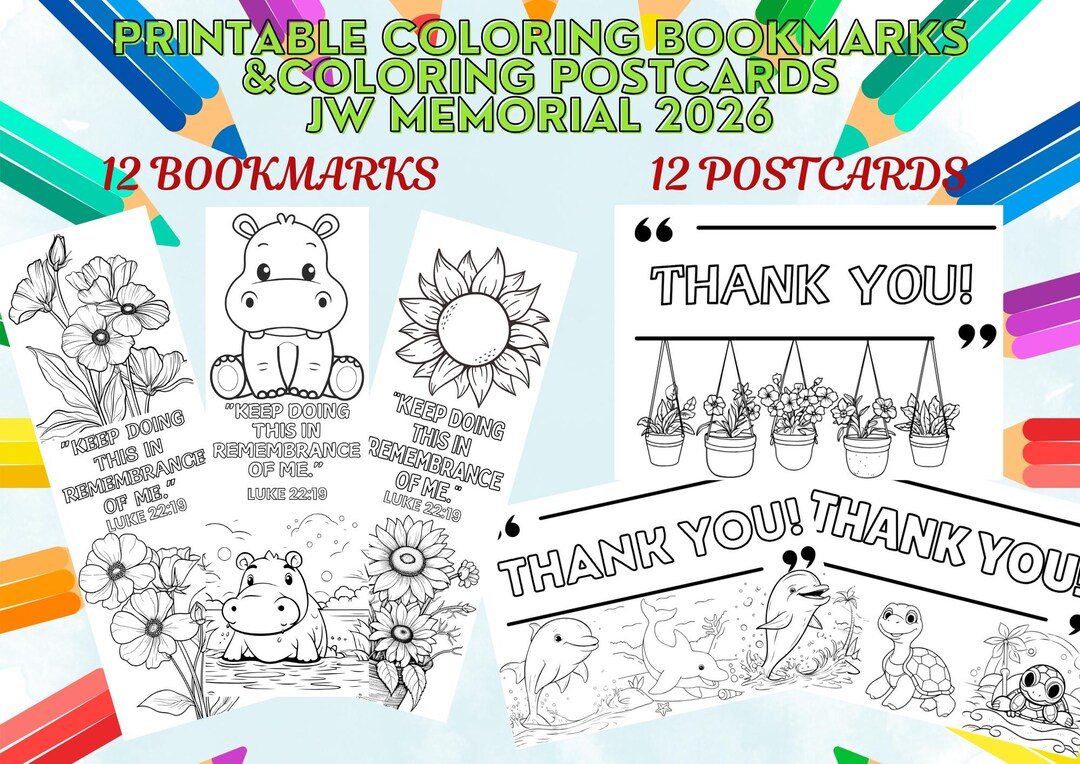 JW Memorial 2026 Kids Coloring Bookmarks and Postcards (printable) - Etsy