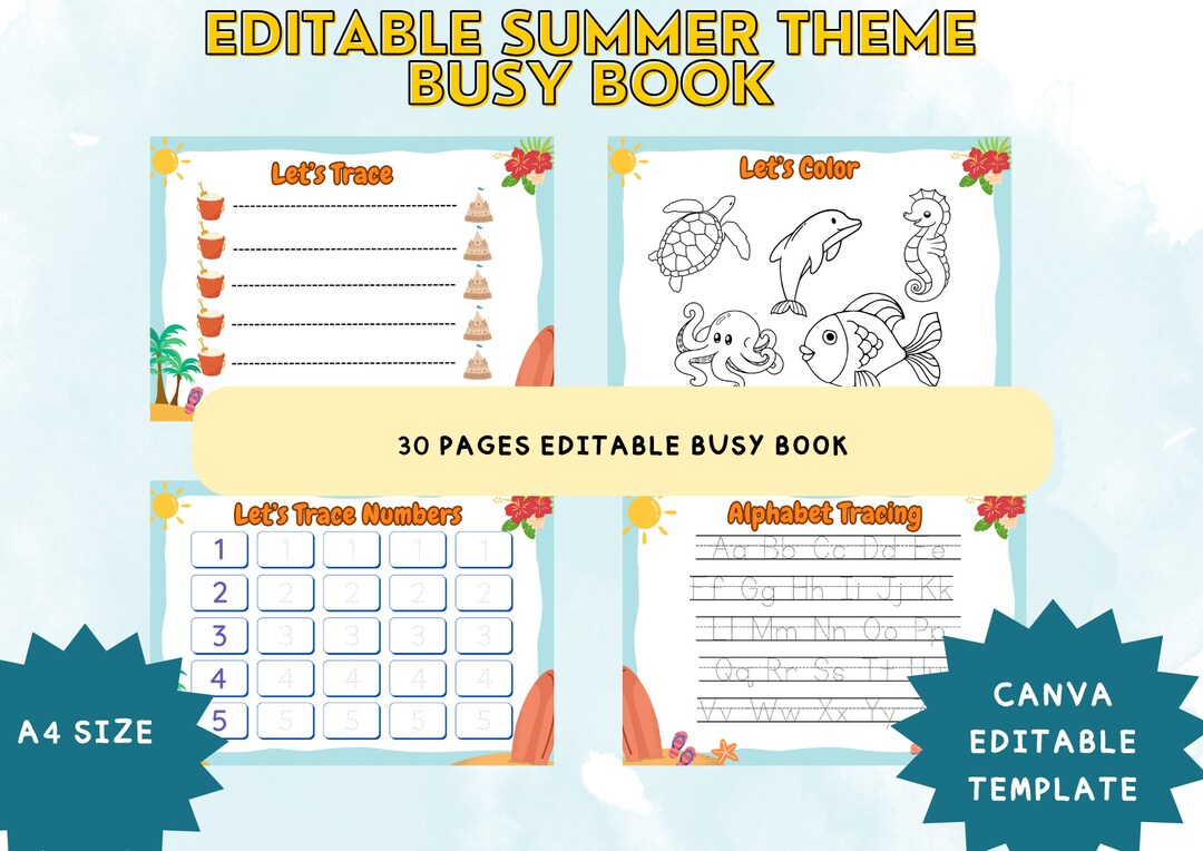 Editable Summer Theme Busy Book educational Book for Toddlers and Kids ...