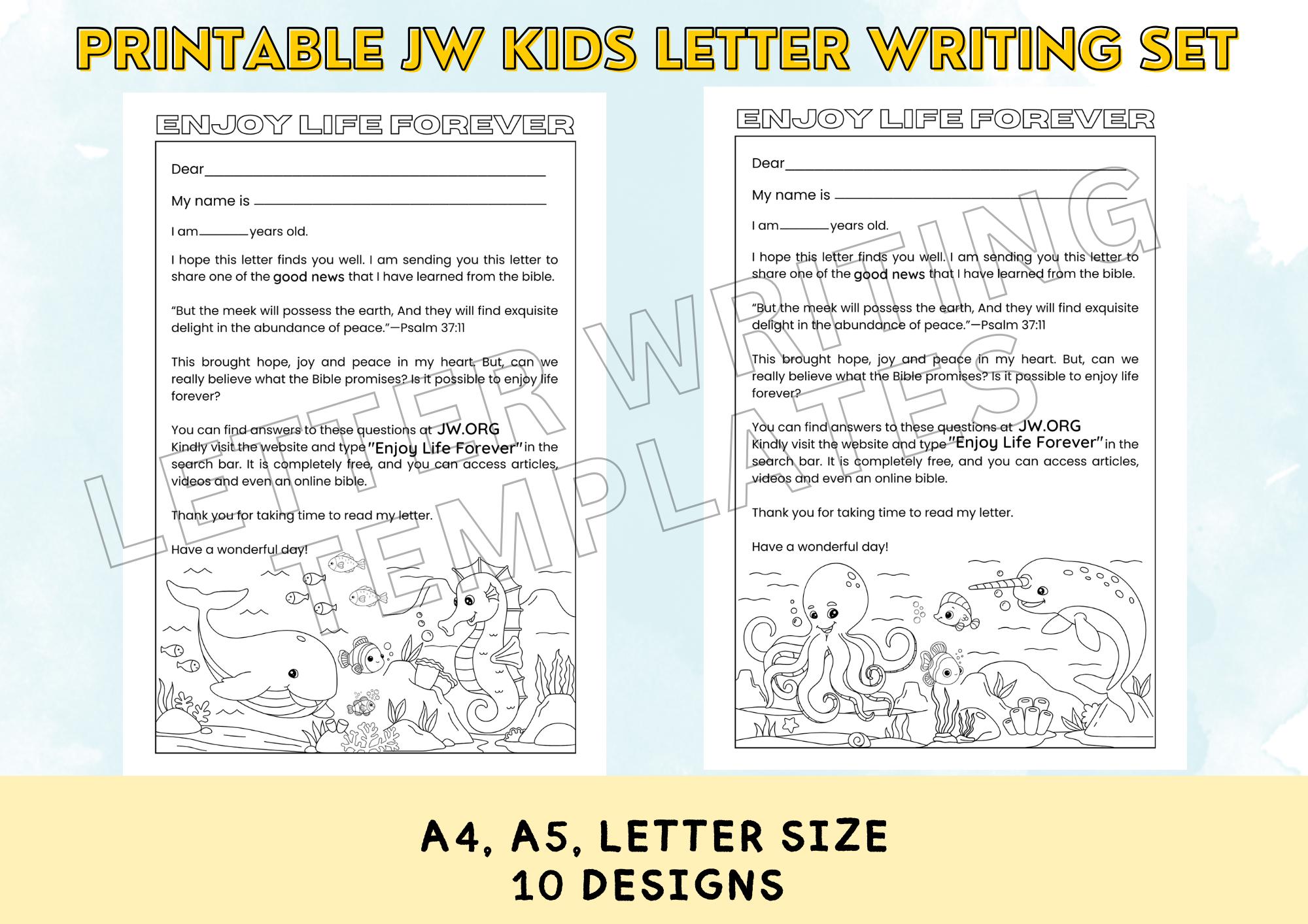 Printable JW Kids Letter Writing-bundle-enjoy Life Forever-10 Designs ...