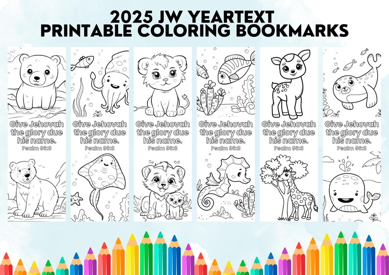 2025 JW Yeartext Printable Coloring Bookmarks and Postcards_Psalm 96:8 ...